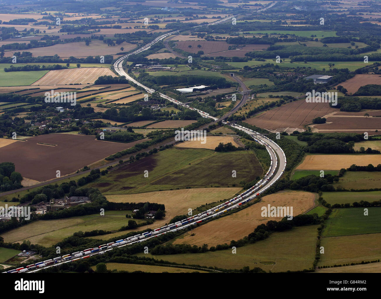 Lorries queued as part of Operation Stack along the north and ...