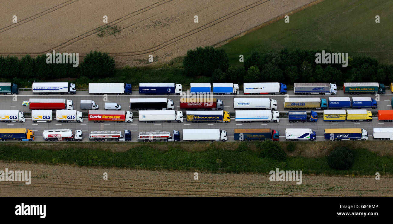 Lorries queued as part of Operation Stack along the north and ...