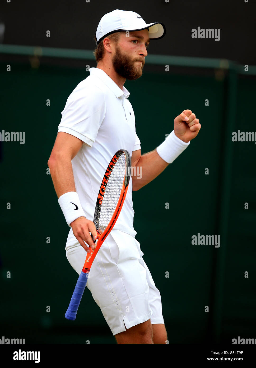 Liam Broady reacts during his match against David Goffin during day ...