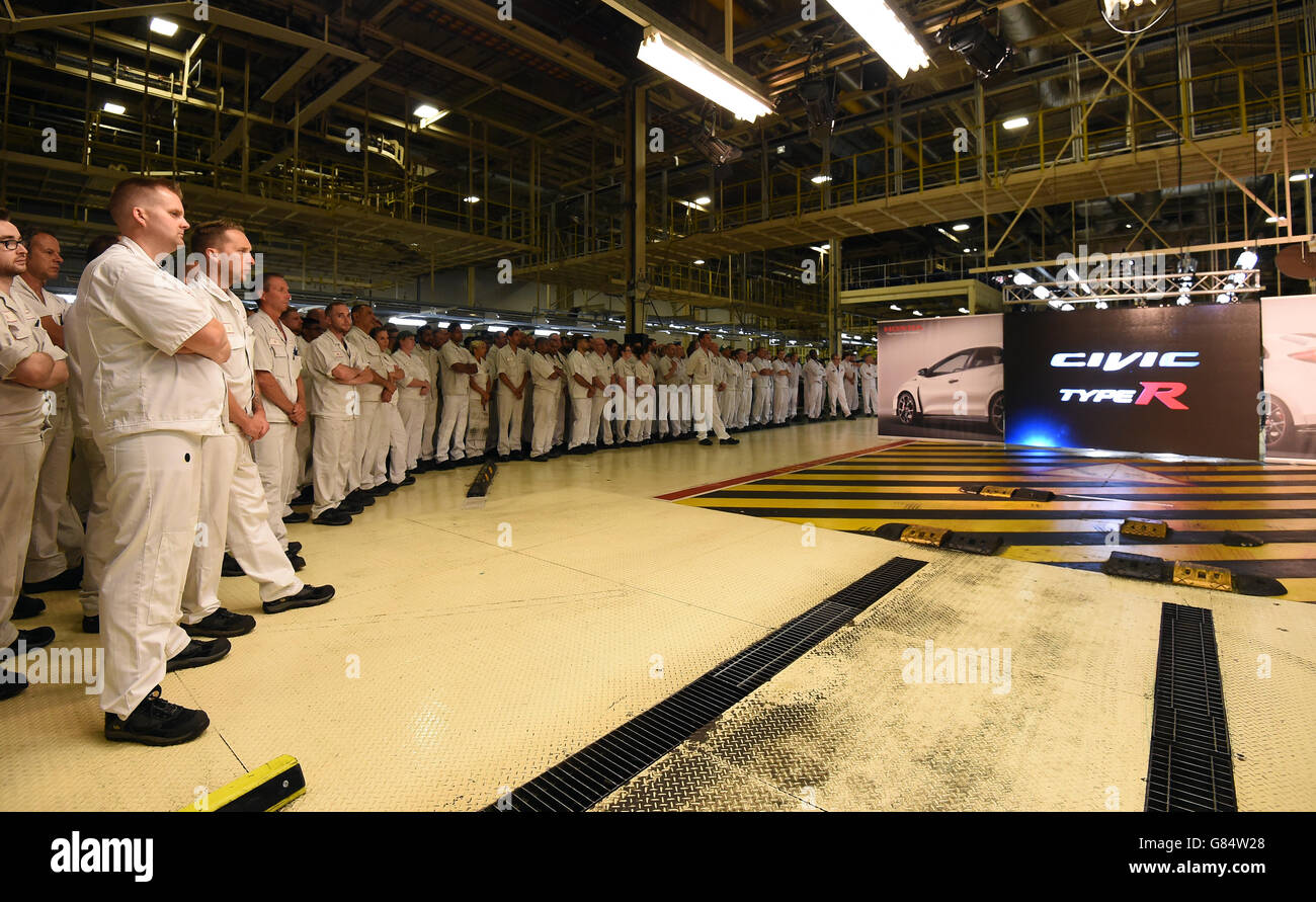 Workers at Honda of the UK Manufacturing Ltd's factory in Swindon await ...