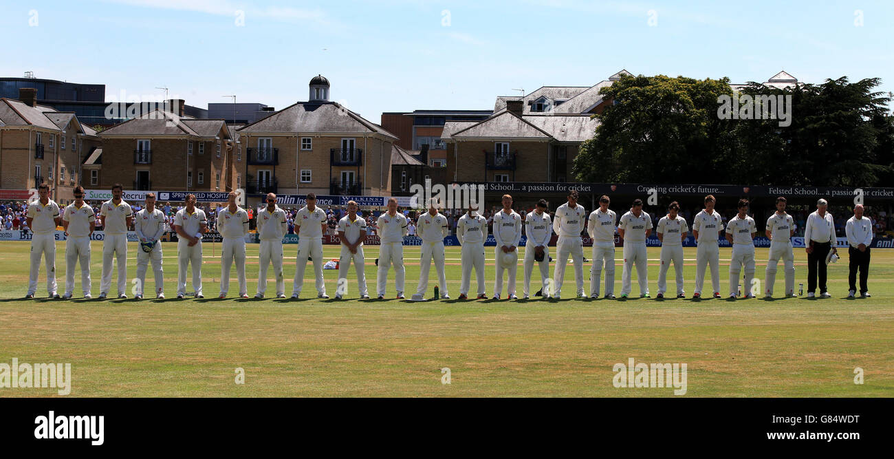 The Australian and Essex Cricket teams line up for a minutes silence at ...