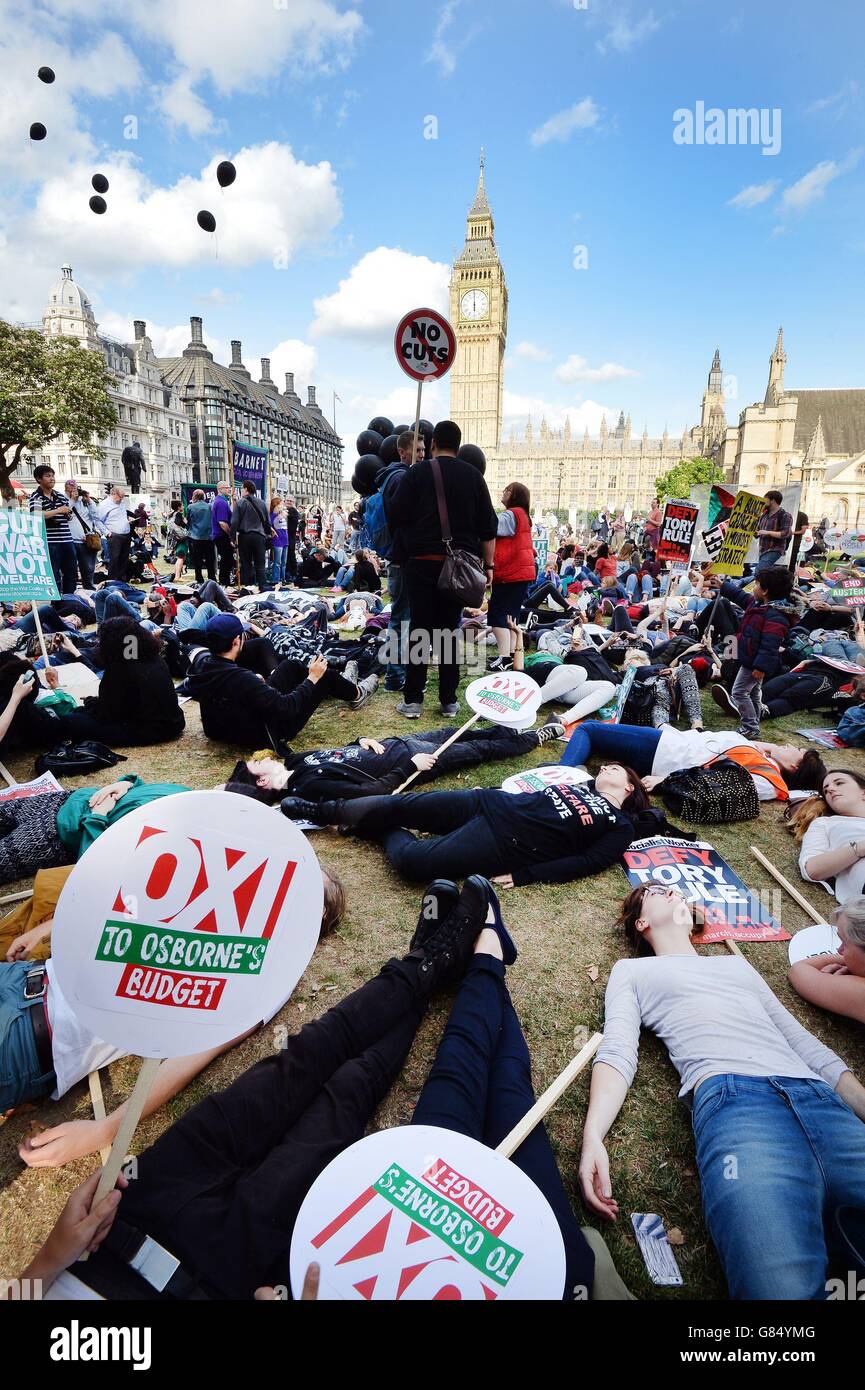 Balloons are released as people protest in Parliament Square, London ...