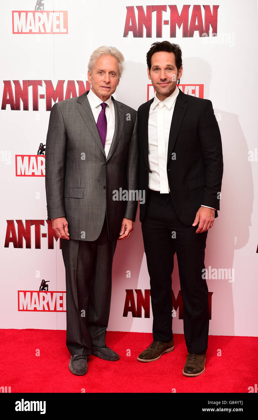 Michael Douglas (left) and Paul Rudd arriving for the Ant-Man premiere ...