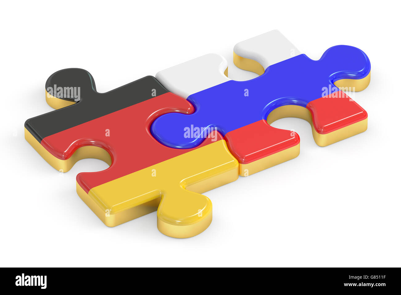 Russia and Germany puzzles from flags, relation concept. 3D rendering ...