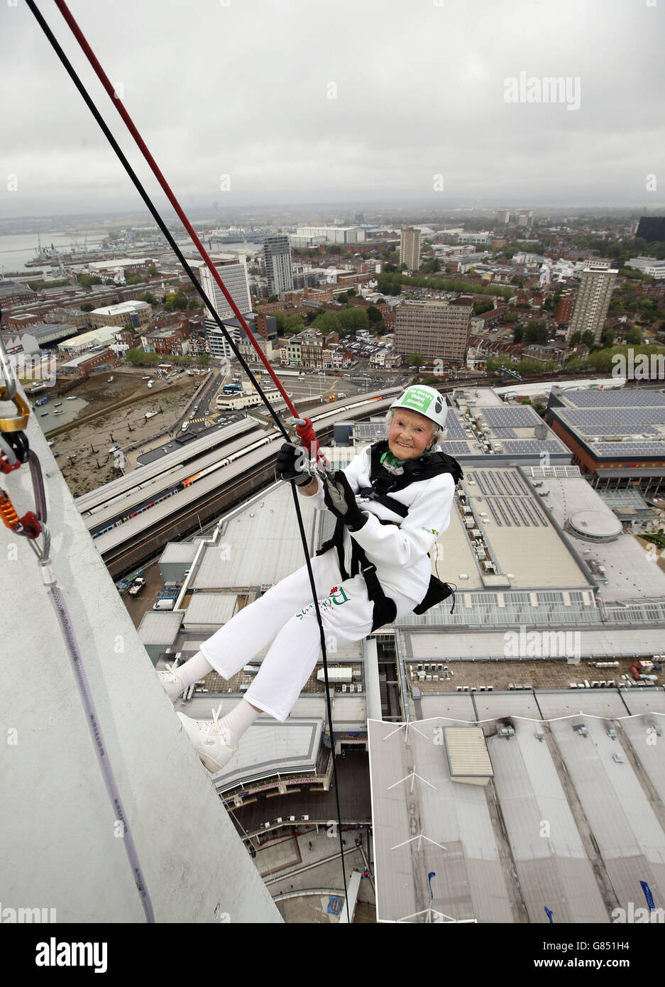 101-year-old Doris Long as she abseils down the Spinnaker Tower in ...
