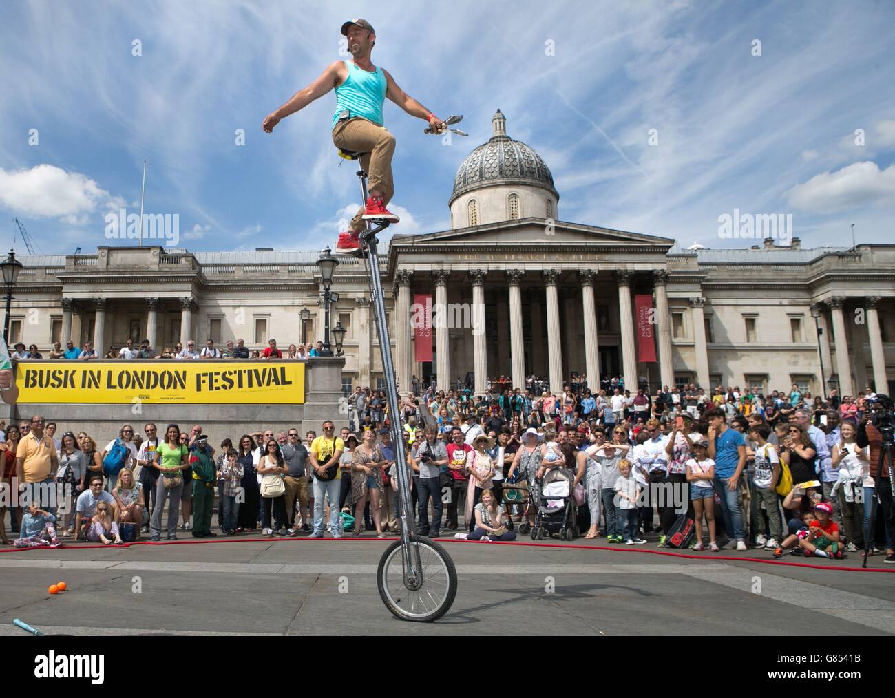 Mark Rothman performs during National Busking Day in Trafalgar Square ...