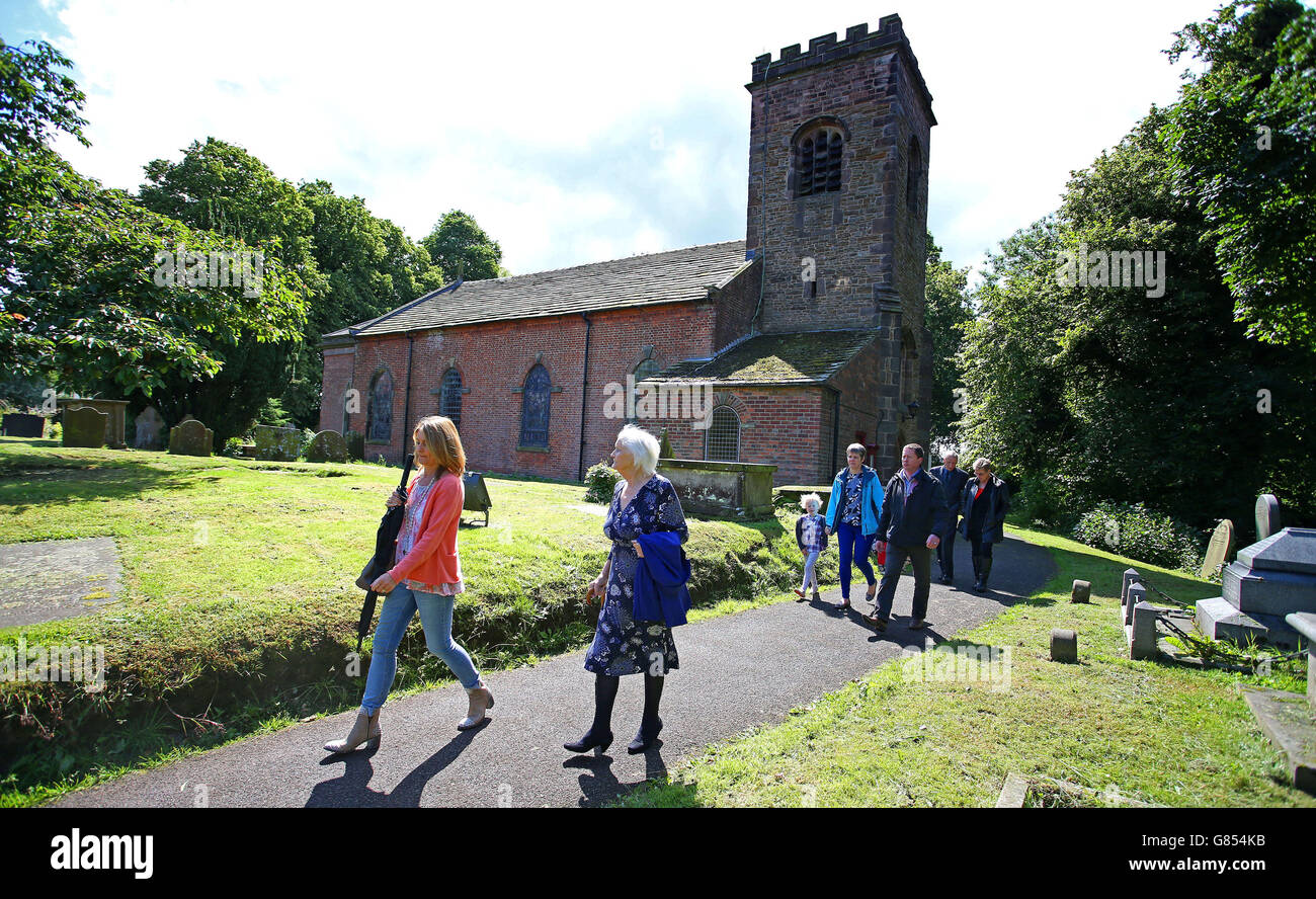 People leave St Mary's Church in Bosley, after a service for the four ...
