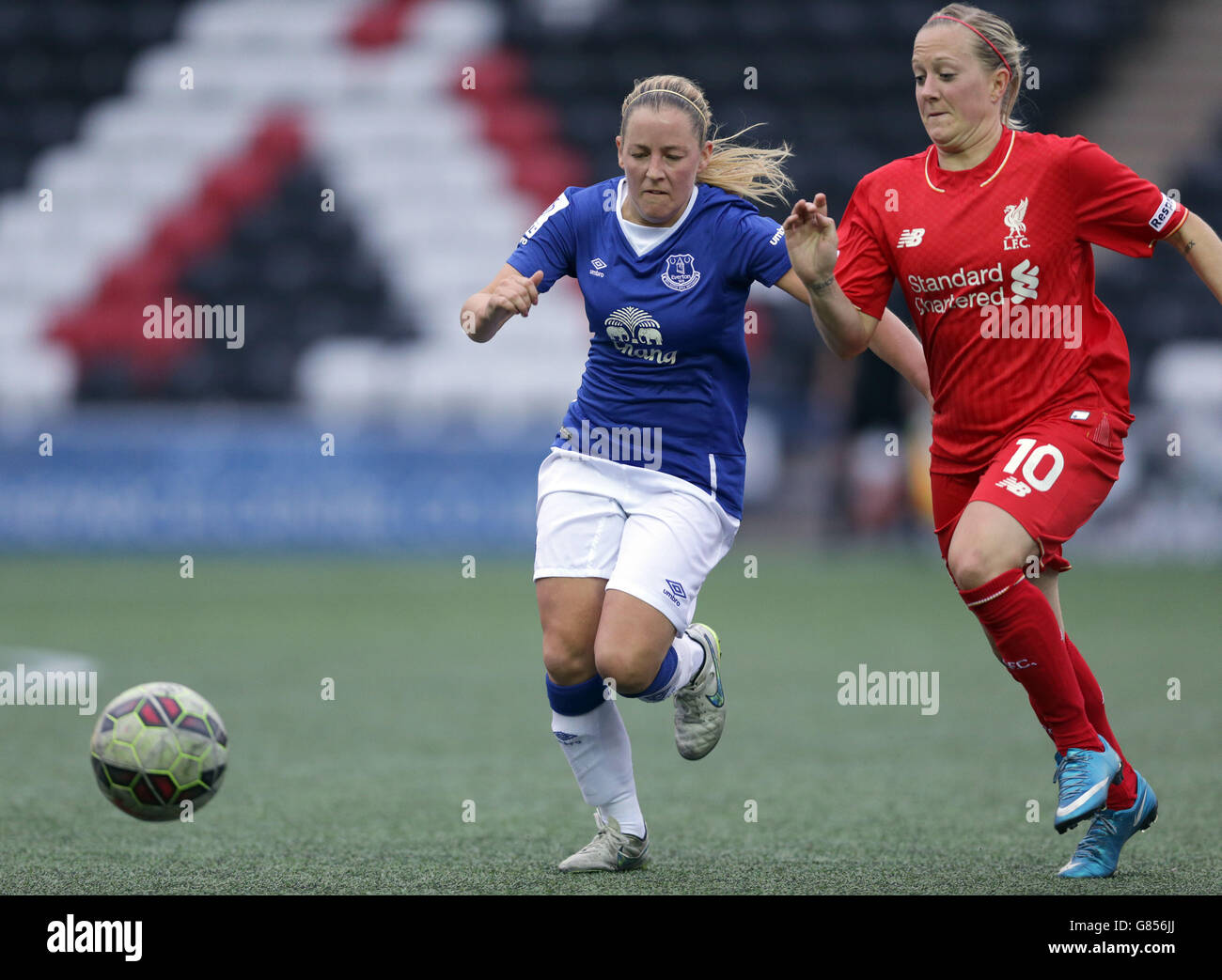 Everton's Kelly Jones (Left) and Liverpool's Line Smorsgard battle for ...