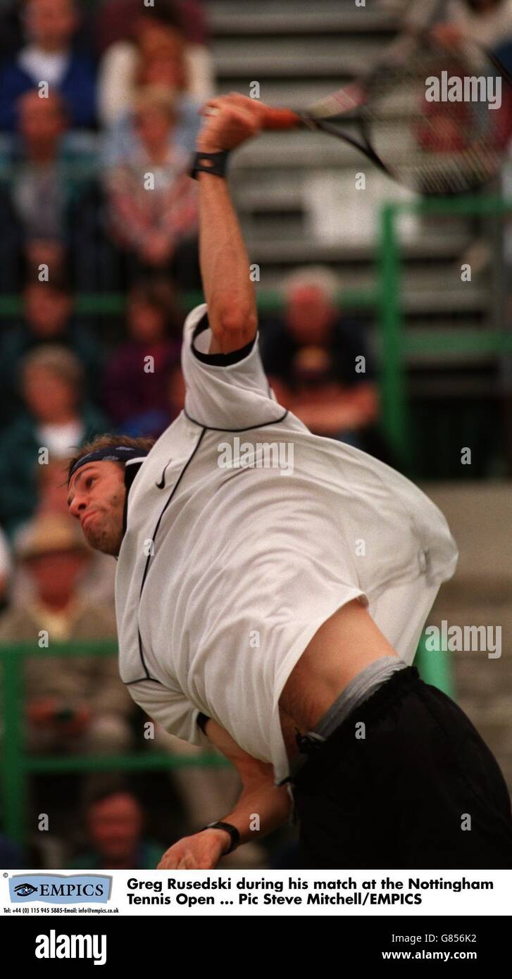 Greg Rusedski during his match at the Nottingham Tennis Open Stock ...