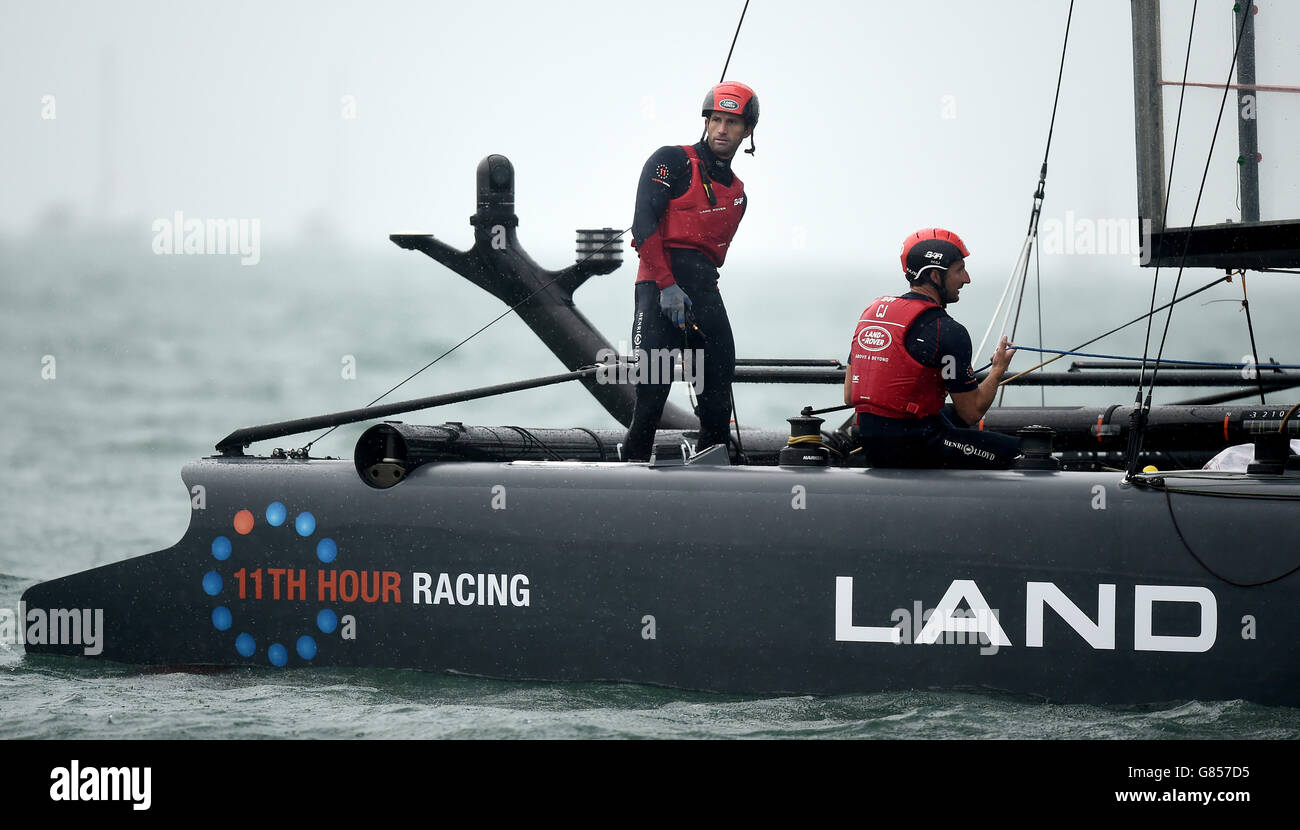 The Land Rover BAR team skipper Sir Ben Ainslie (left) during day one ...