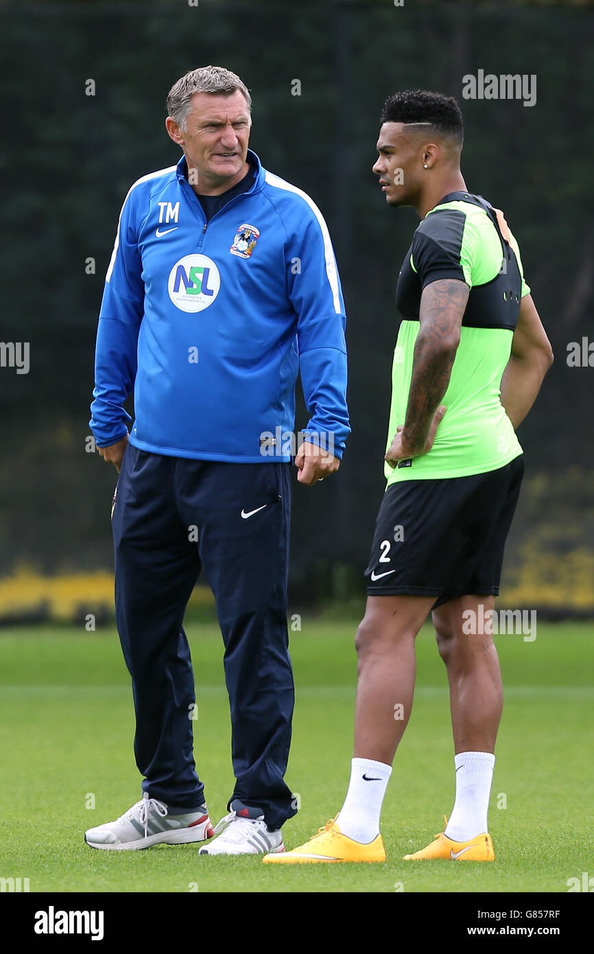 Coventry city manager tony mowbray with jordan willis right hi-res ...