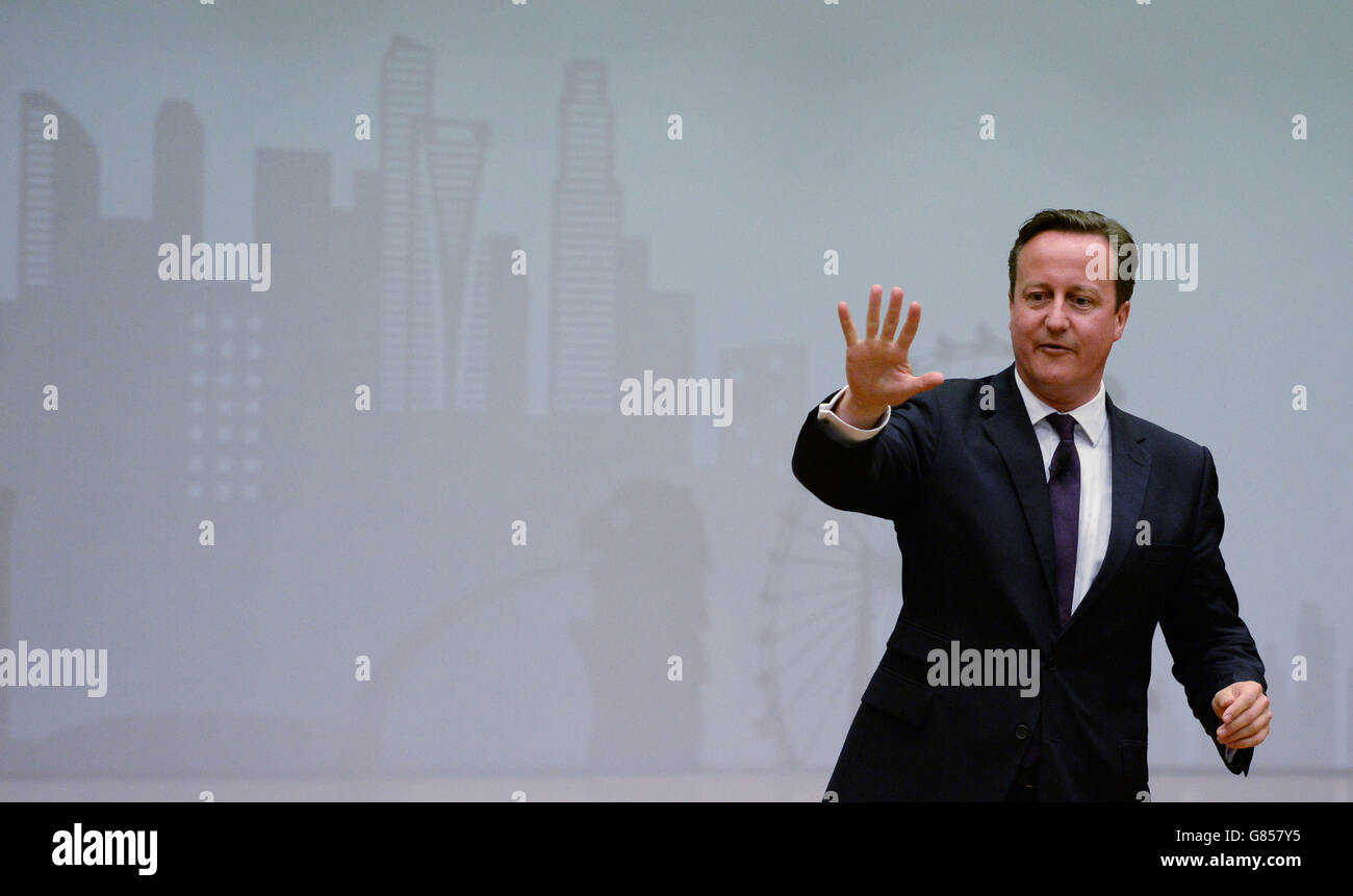 Prime Minister David Cameron delivers a speech at the Lee Kuan Yew ...