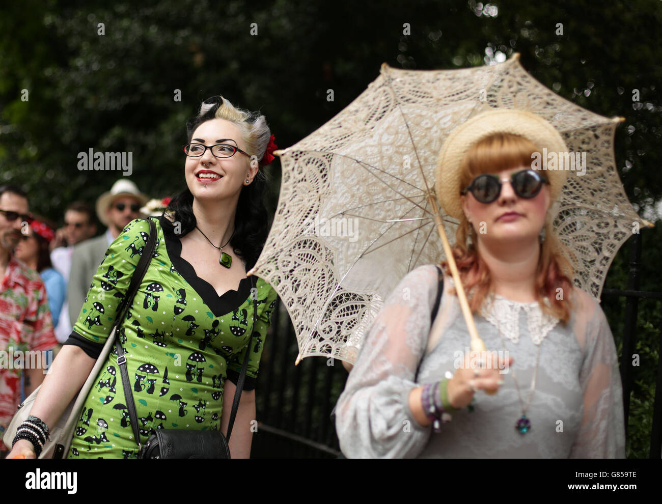 People queuing to enter the Chap Olympiad 2015 in Bedford Square ...