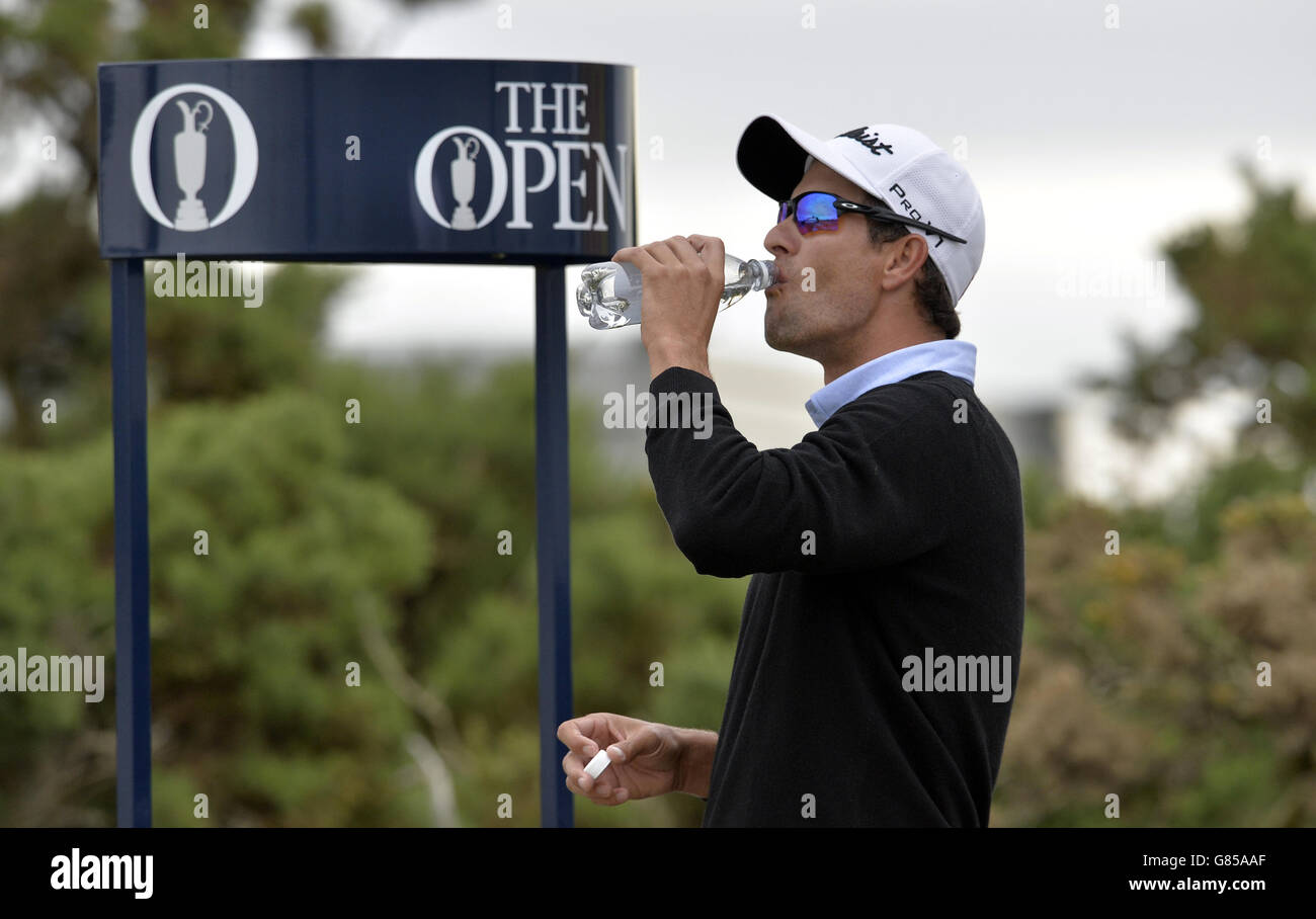Australia's Adam Scott has a drink of water on the 10th during a ...