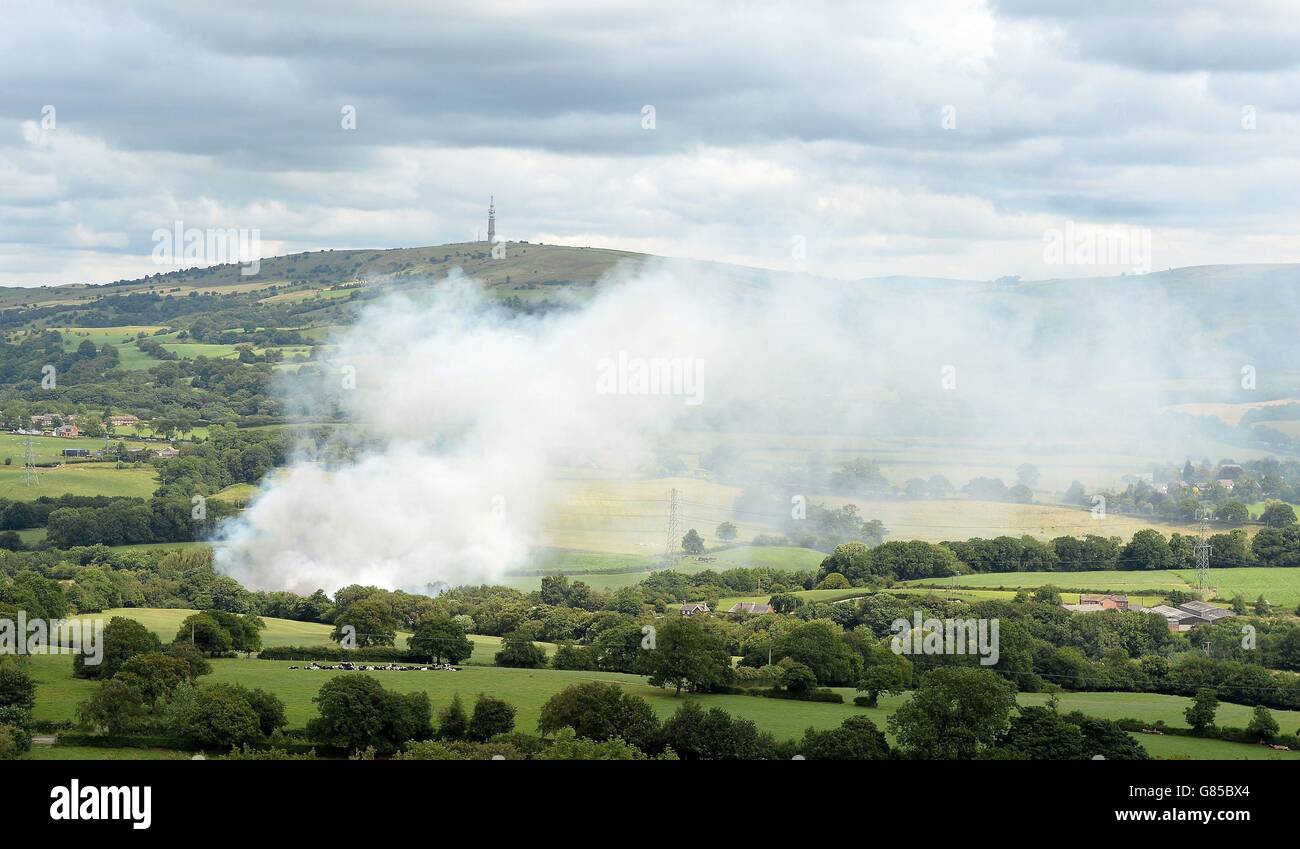 Smoke billows from Wood Flour Mills in Bosley, near Macclesfield, after ...