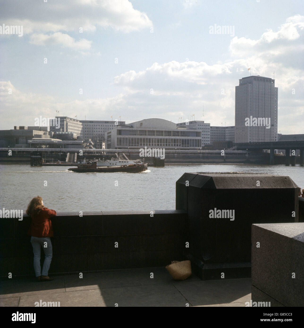 Festival Hall, London, from the banks of the River Thames with the ...