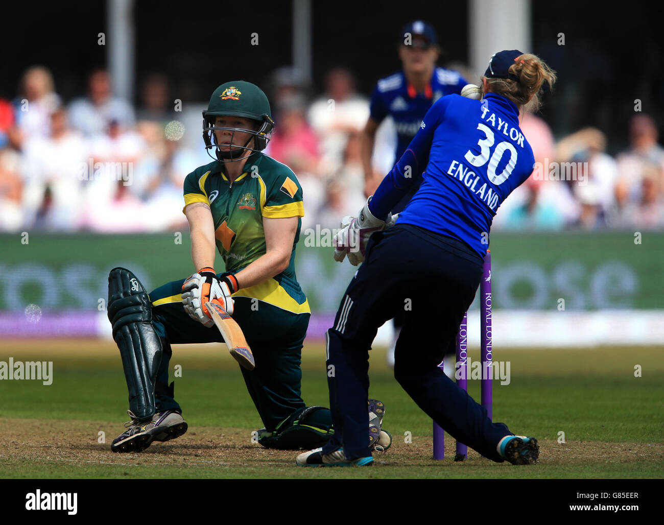 Australia's Alexandra Blackwell sweeps the ball into the face of ...