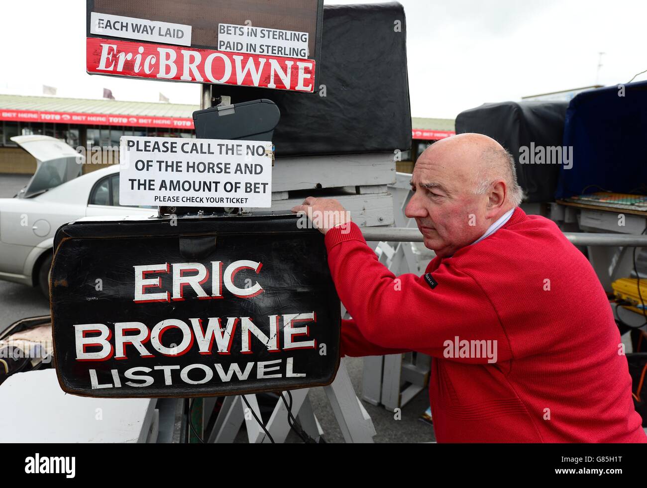 Bookmaker Tim "Spike" Murphy getting his pitch ready on day one of the ...