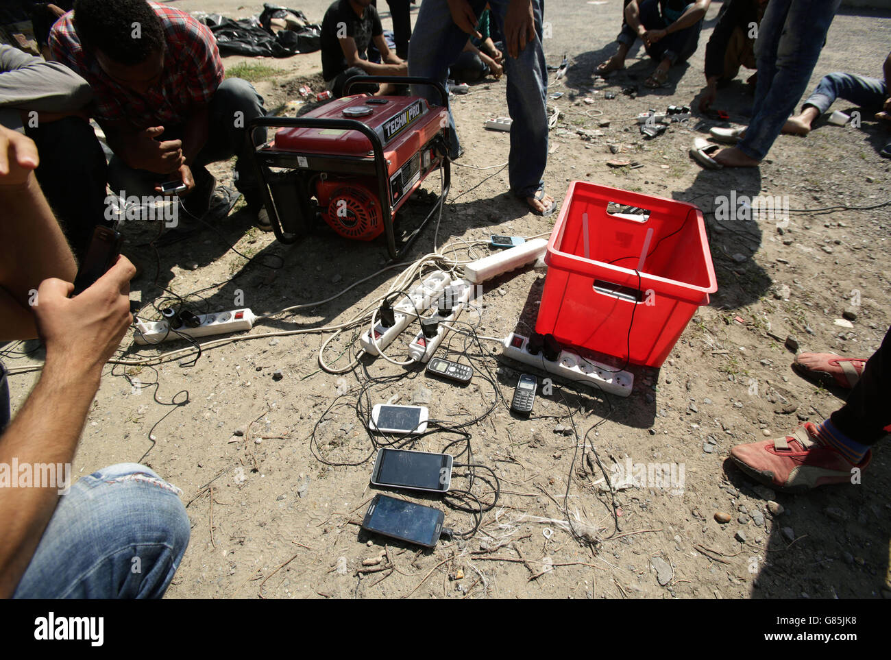 Mobile phones being charged in the migrant camp known as the new Jungle ...