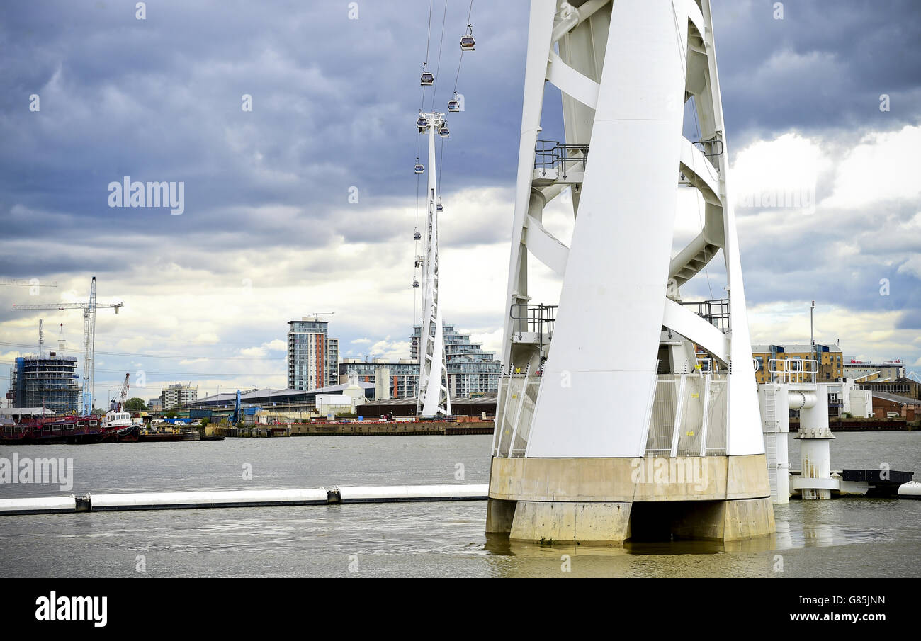 General view of the Emirates Air Line (cable car) on the Greenwich ...