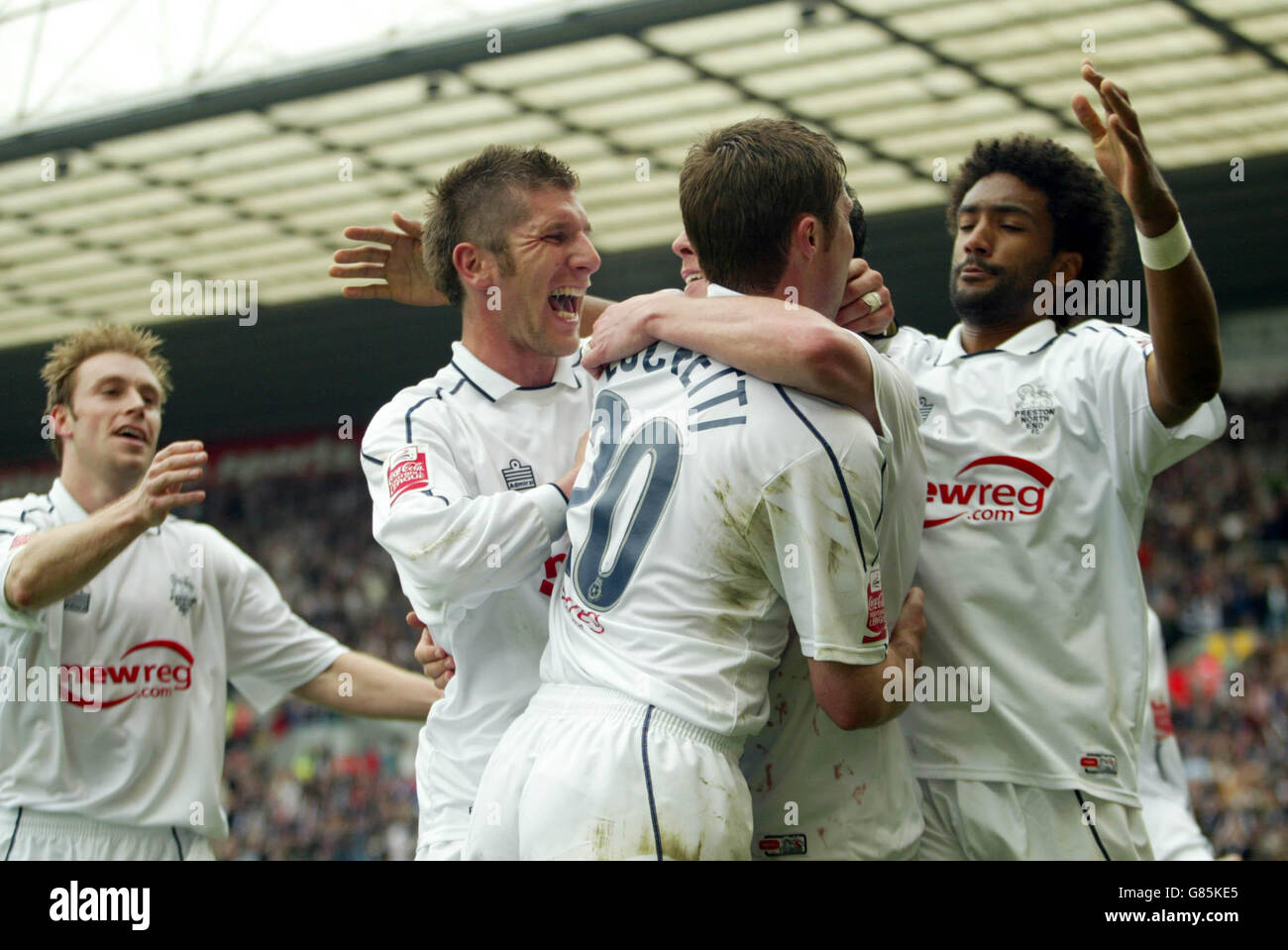 Preston North End's Brian O'Neil (hidden) celebrates scoring the ...