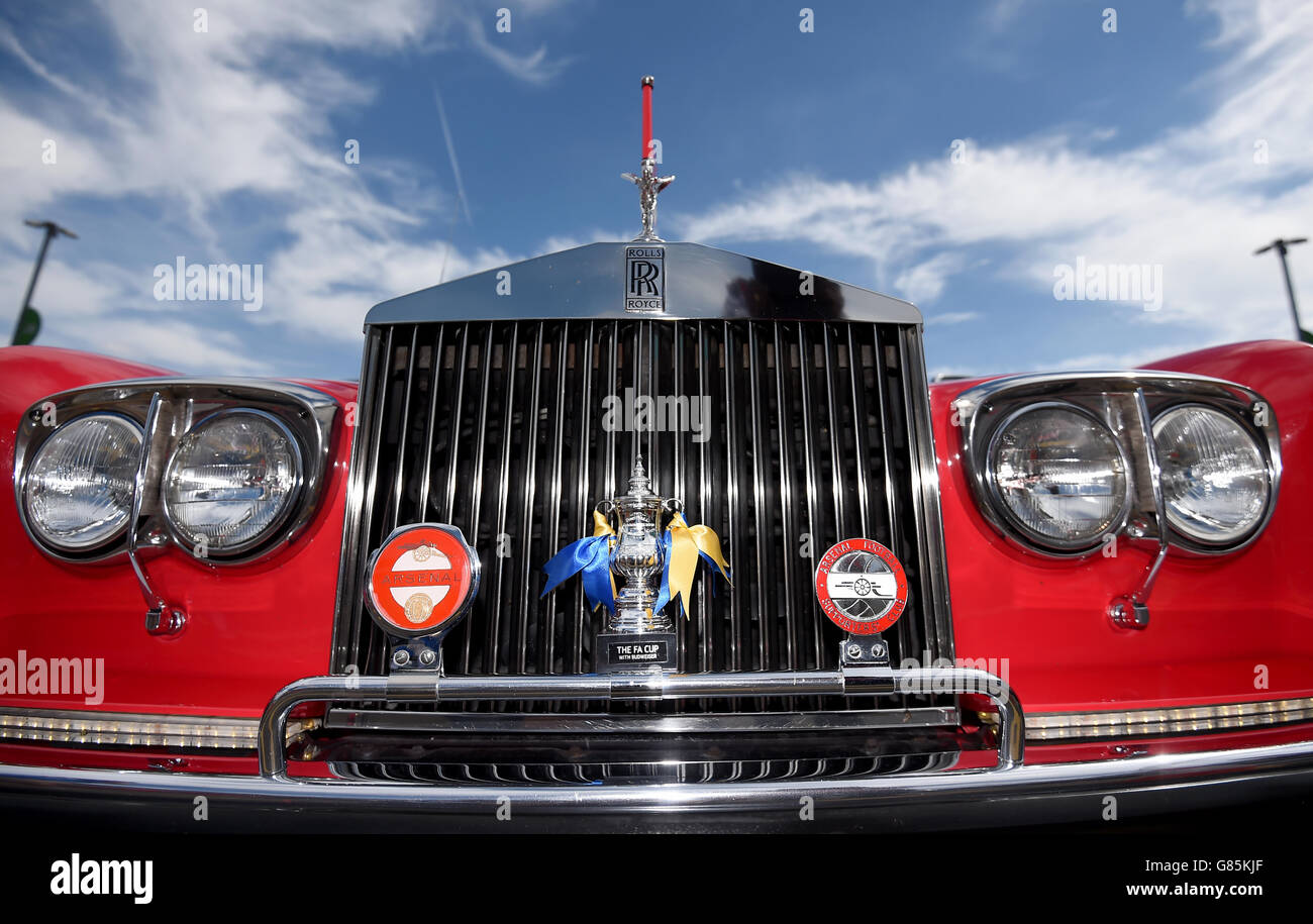 An Arsenal FA Cup winners themed Rolls Royce car in the car park ...
