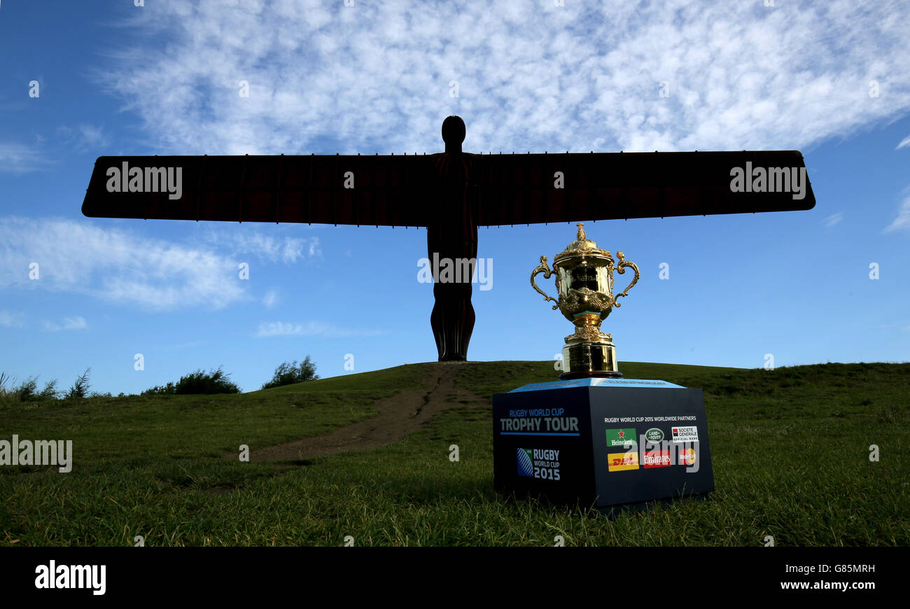 The Webb Ellis Cup on display at the Angel of the North in Gateshead on ...