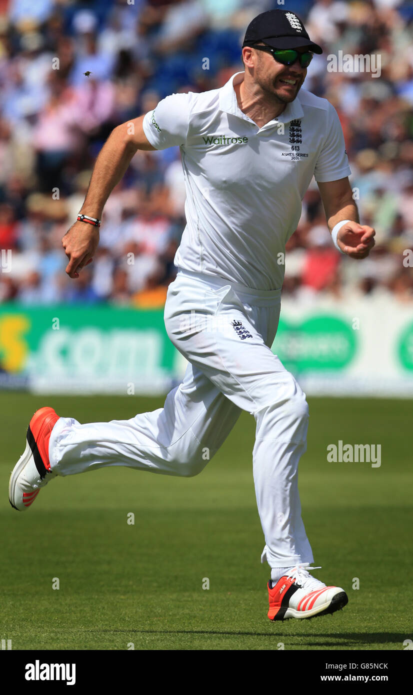 England bowler James Anderson gives chase to ball on way to the ...