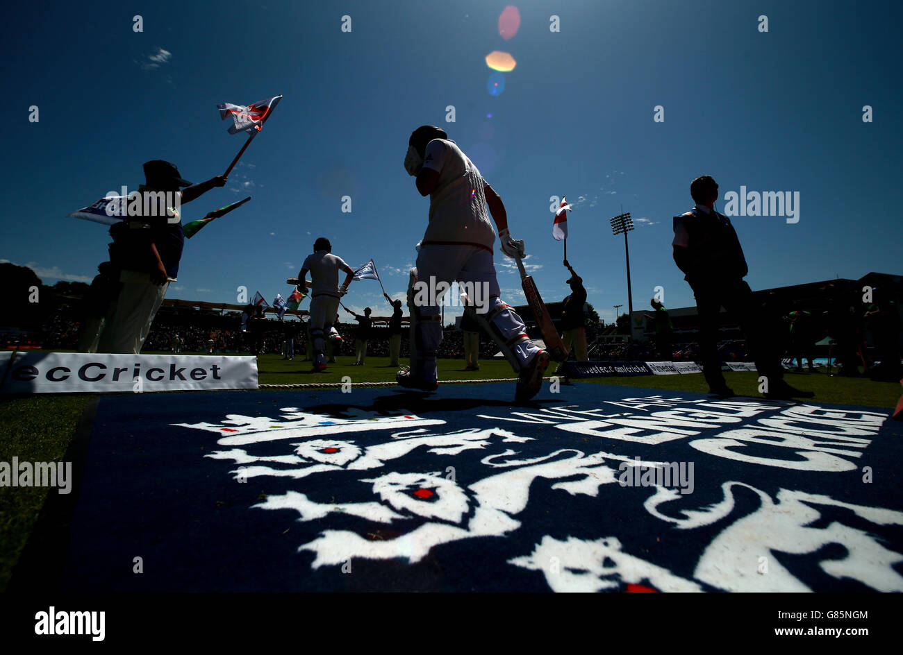 England's Adam Lyth and Gary Ballance walk out to continue England's ...