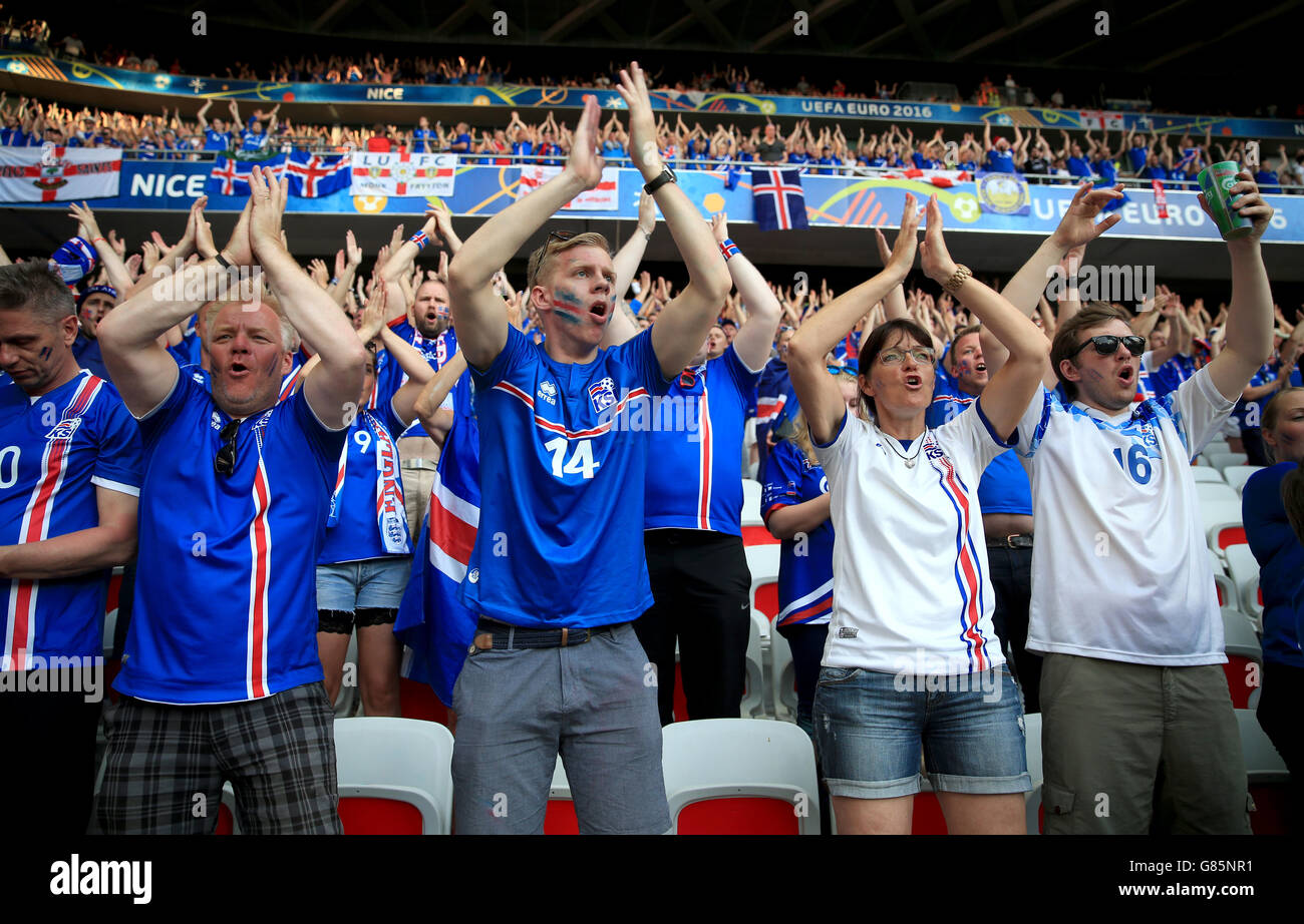 Iceland fans cheer on their side during the Round of 16 match at Stade ...