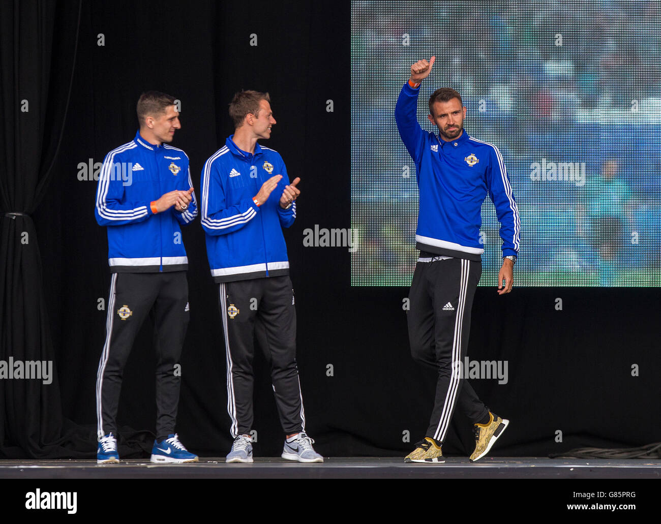 Northern Ireland's (from left to right) Craig Cathcart, Jonny Evans and ...