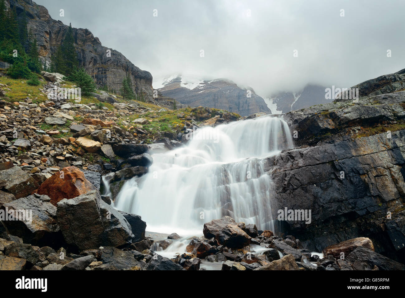 Yoho national park view with mountains, waterfall and forest in Canada ...
