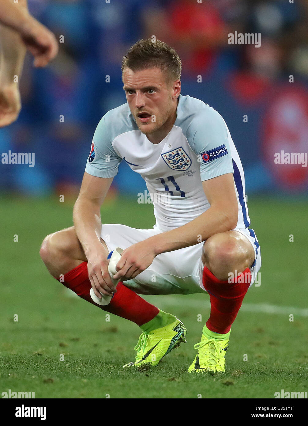 England's Jamie Vardy looks dejected after the final whistle following ...