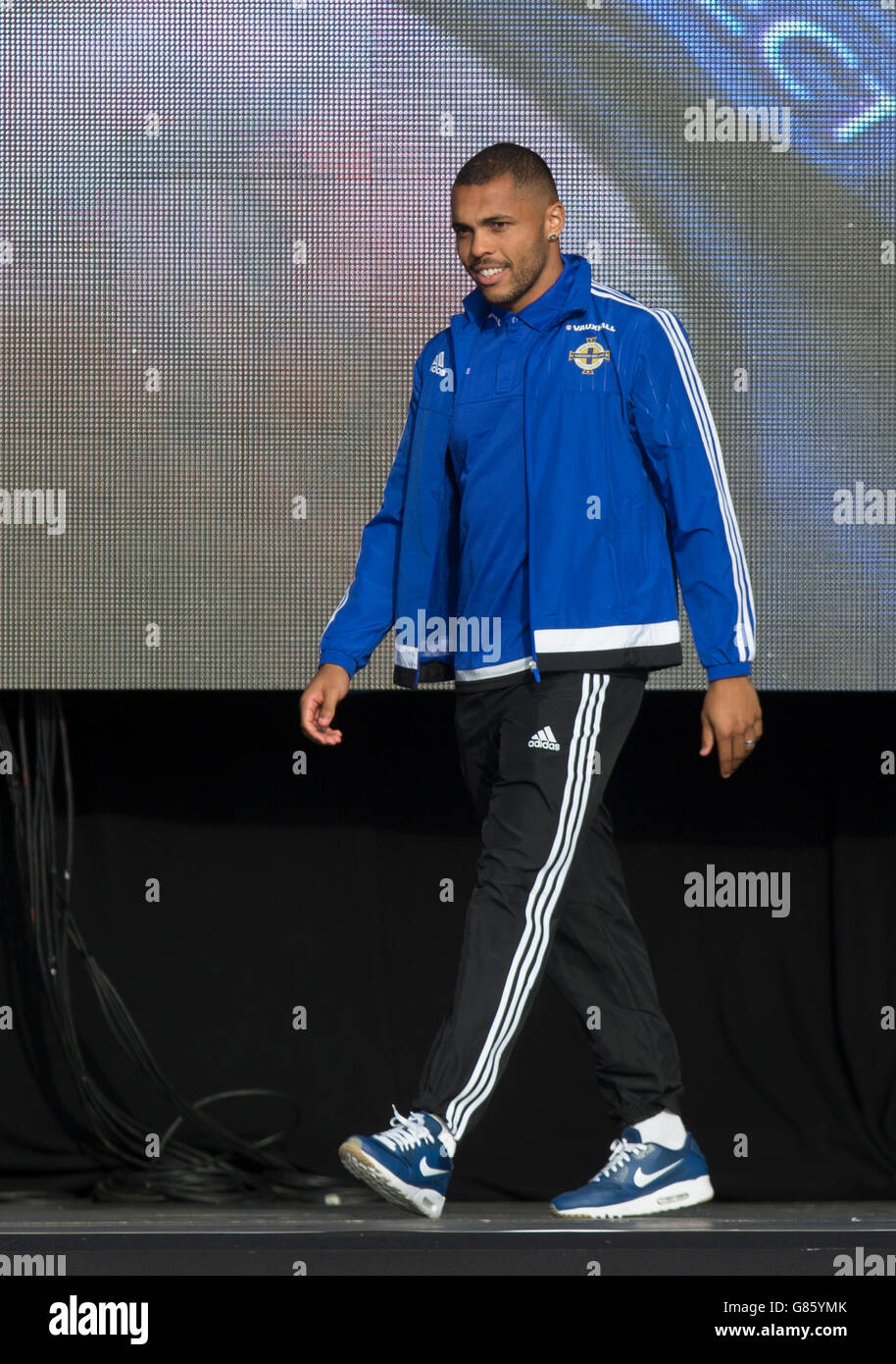 Northern Ireland's Josh Magennis during the homecoming at the Titanic ...