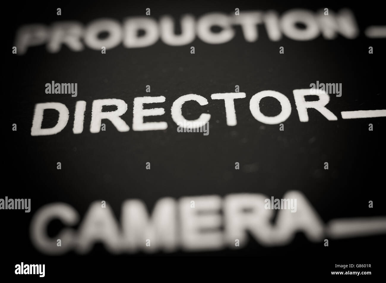 Detail of movie clapper board with director label, macro close up ...