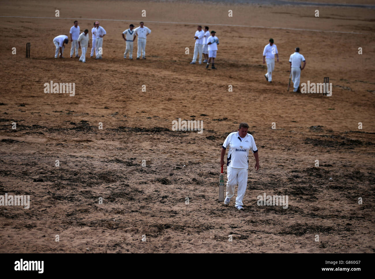 Cricket captain Graham Bucknall, from the Ship Inn at Elie ,Fife, walks ...