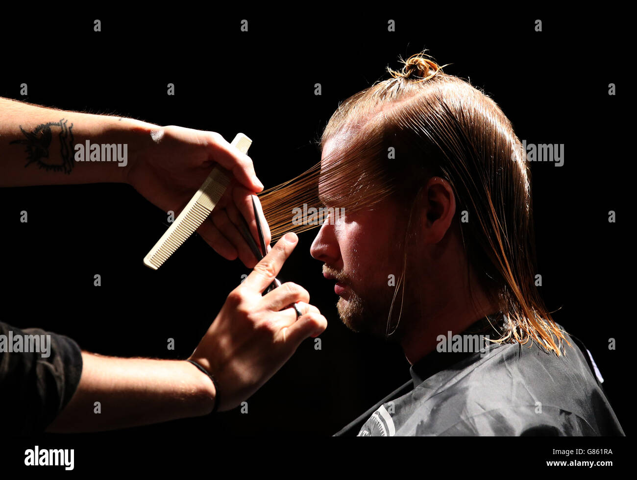 Barber Graeme Macaskill cuts Kevin Spalding's hair at the Great British ...