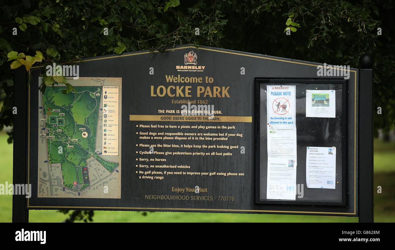 A sign at an entrance to locke park in barnsley hi-res stock ...