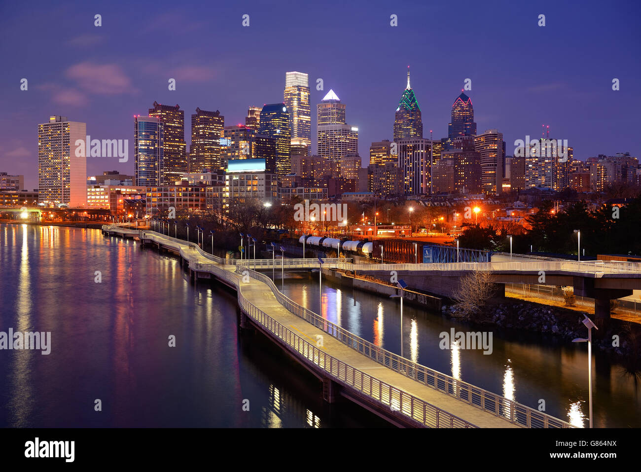 Philadelphia skyline at night with urban architecture Stock Photo - Alamy