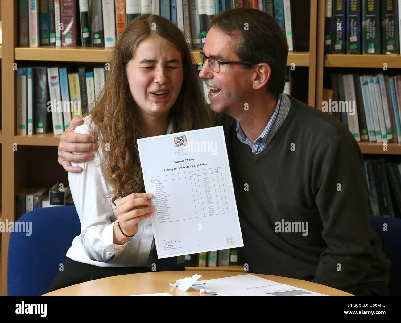 Susie Bradley from Craigmount High School in Edinburgh reacts as she ...