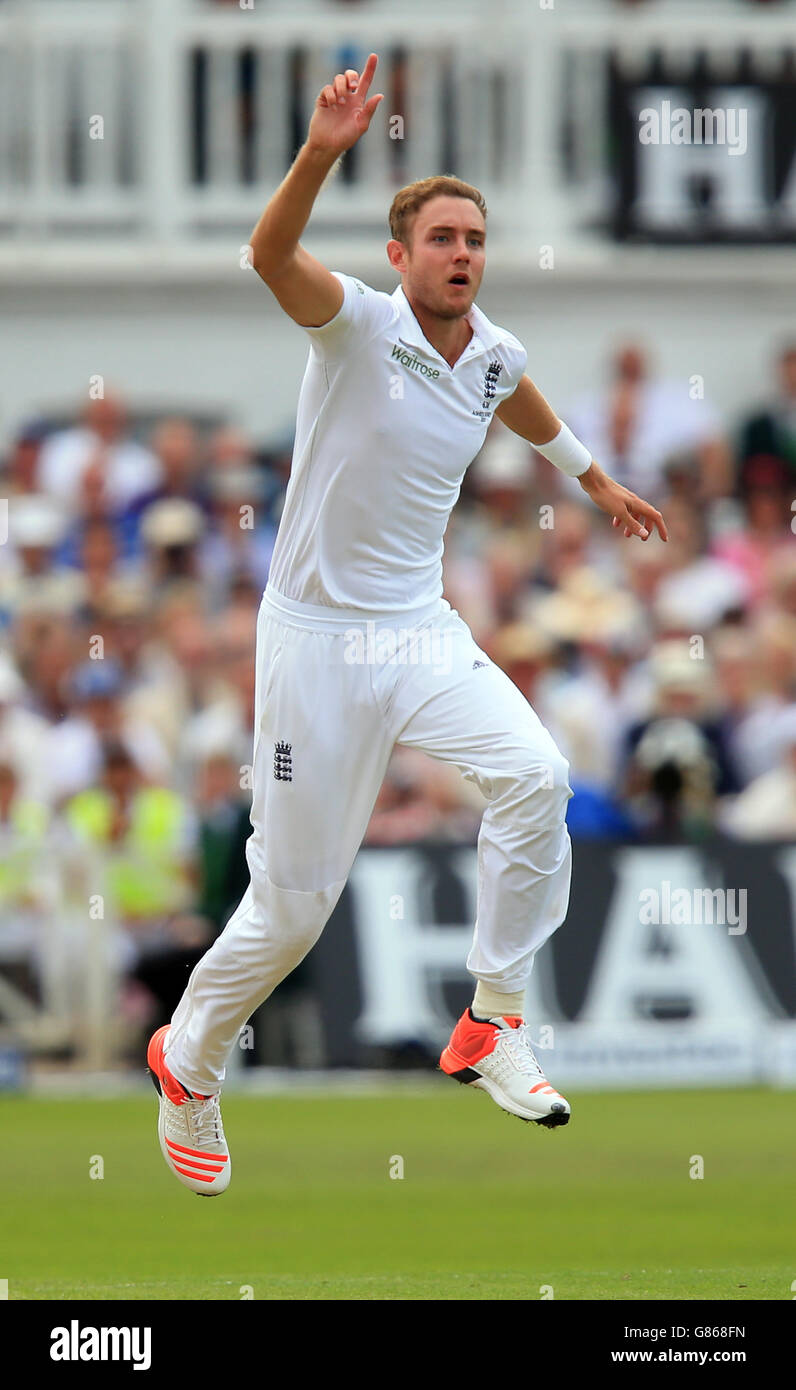 England's Stuart Broad celebrates taking the wicket of Australia's ...