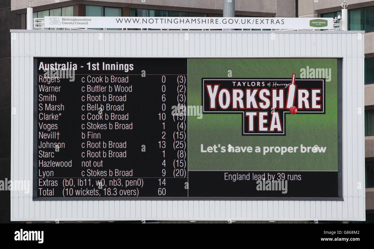 The Australia scorecard all out for 60 shown on scoreboard at Trent ...