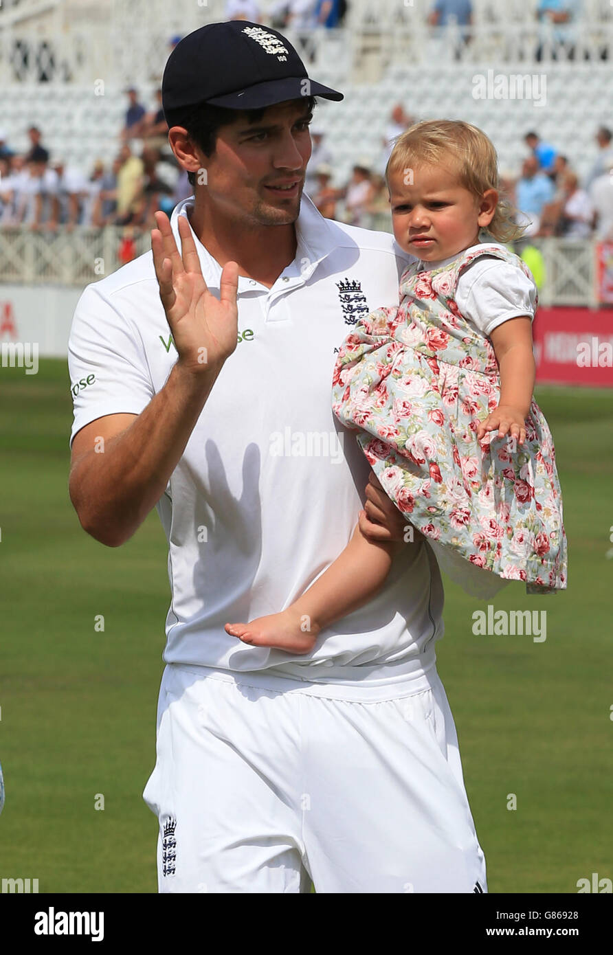 England captain Alastair Cook with his daughter Elsie Cook after his ...