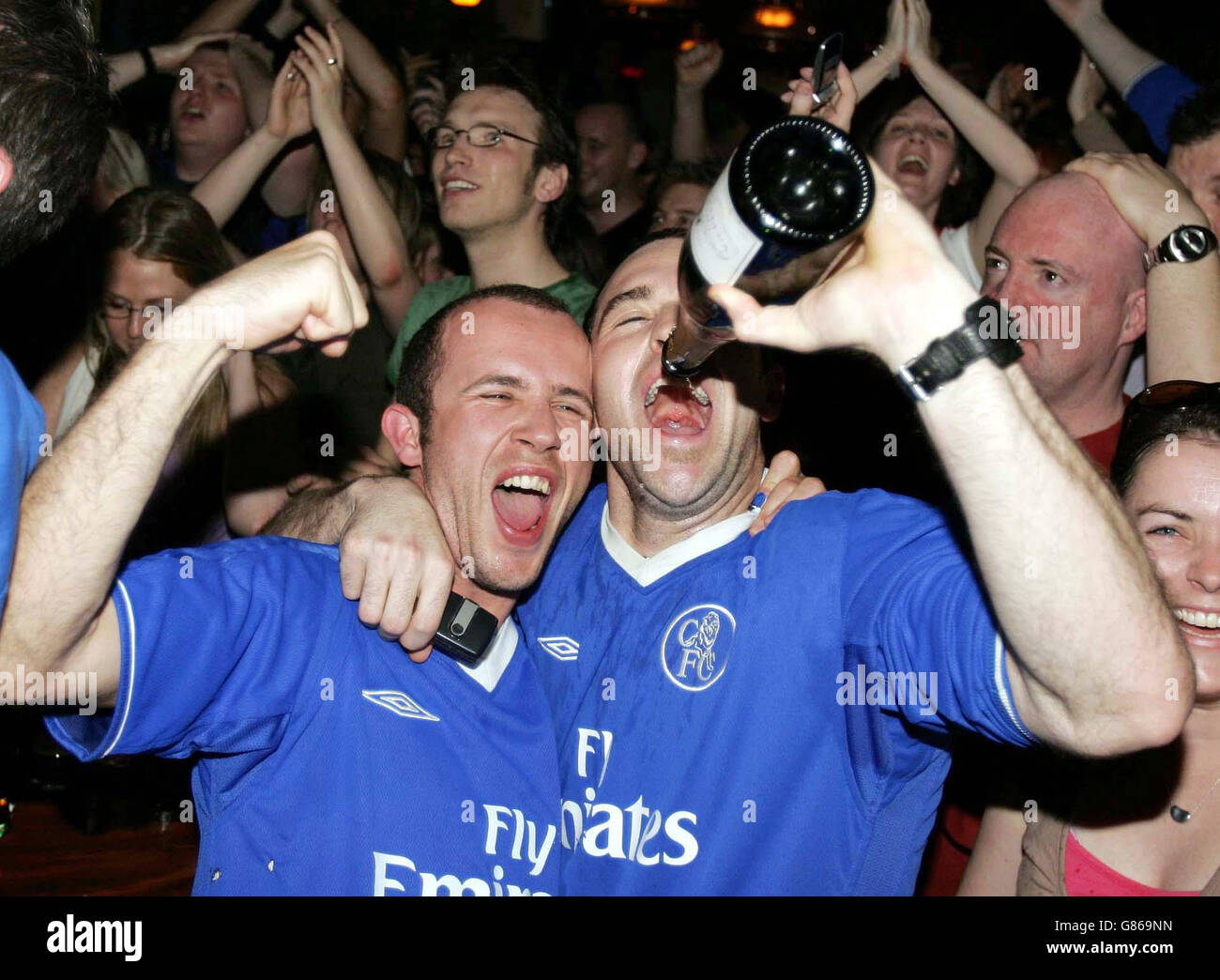Chelsea supporters celebrate - Fulham Broadway. Chelsea fans celebrate ...