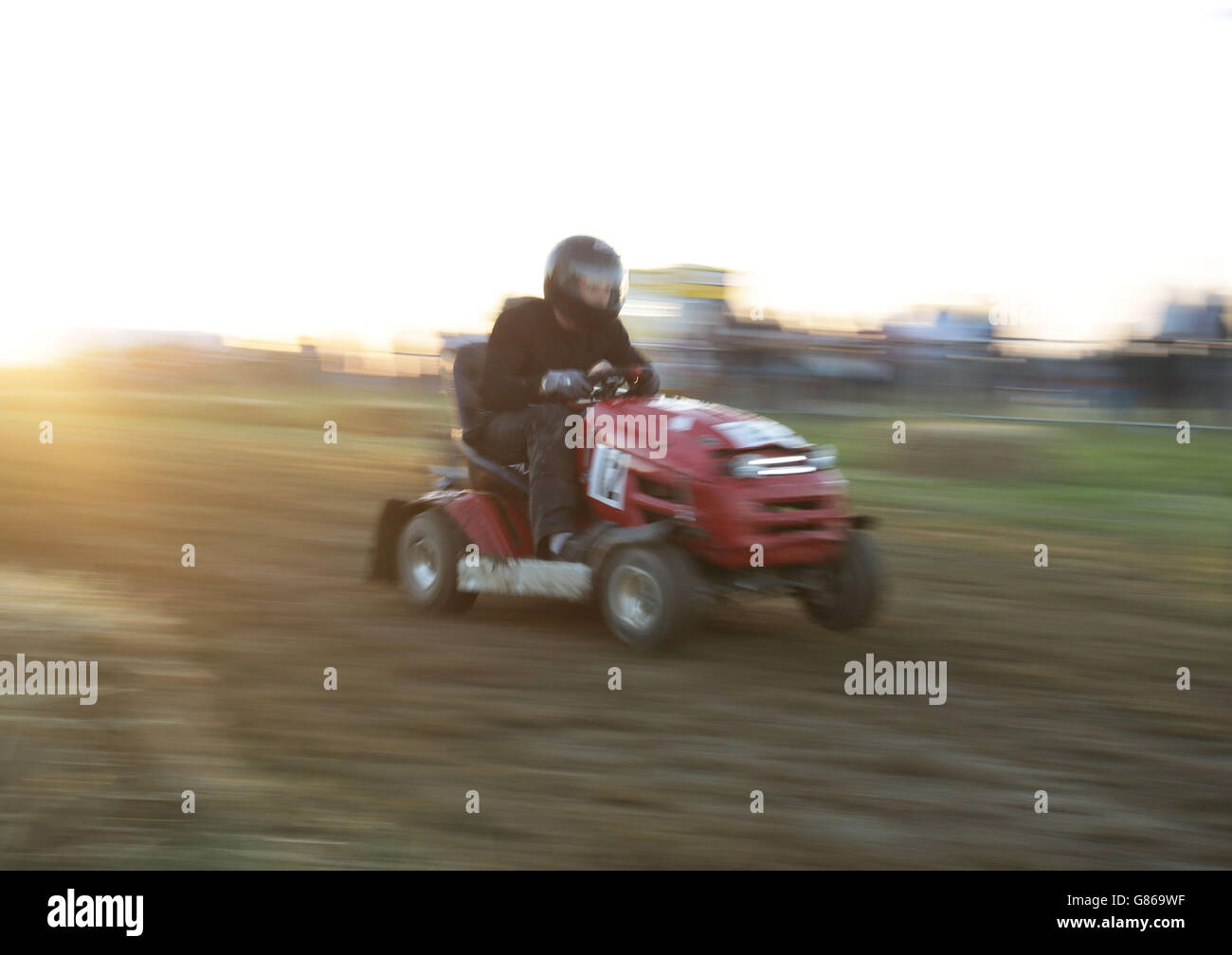 Competitors taking part in the BLMRA 12 Hour Lawn Mower Race, held at ...