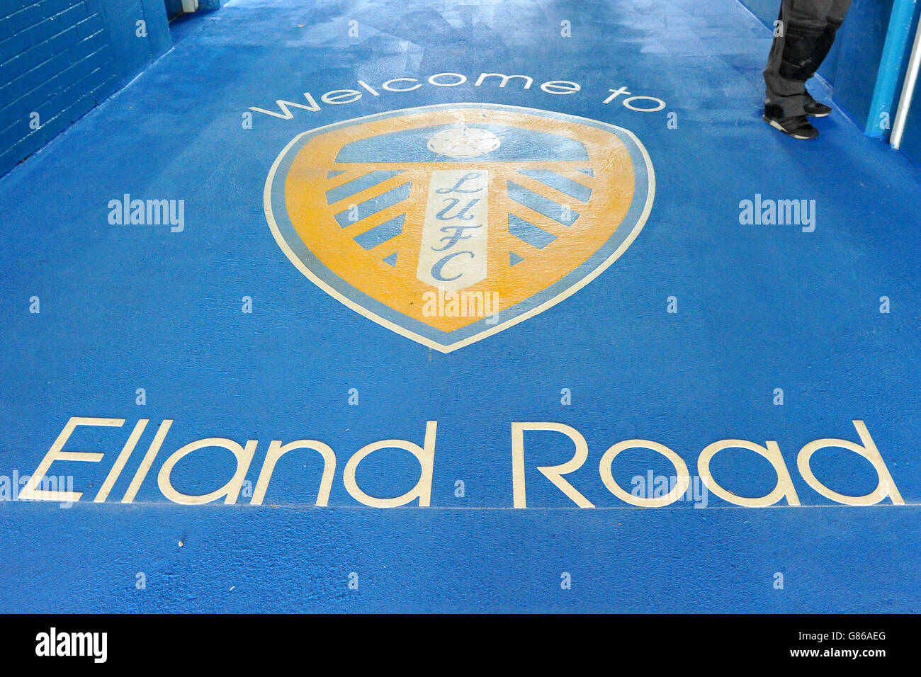 A general view of signage on the floor of the Elland Road tunnel Stock ...