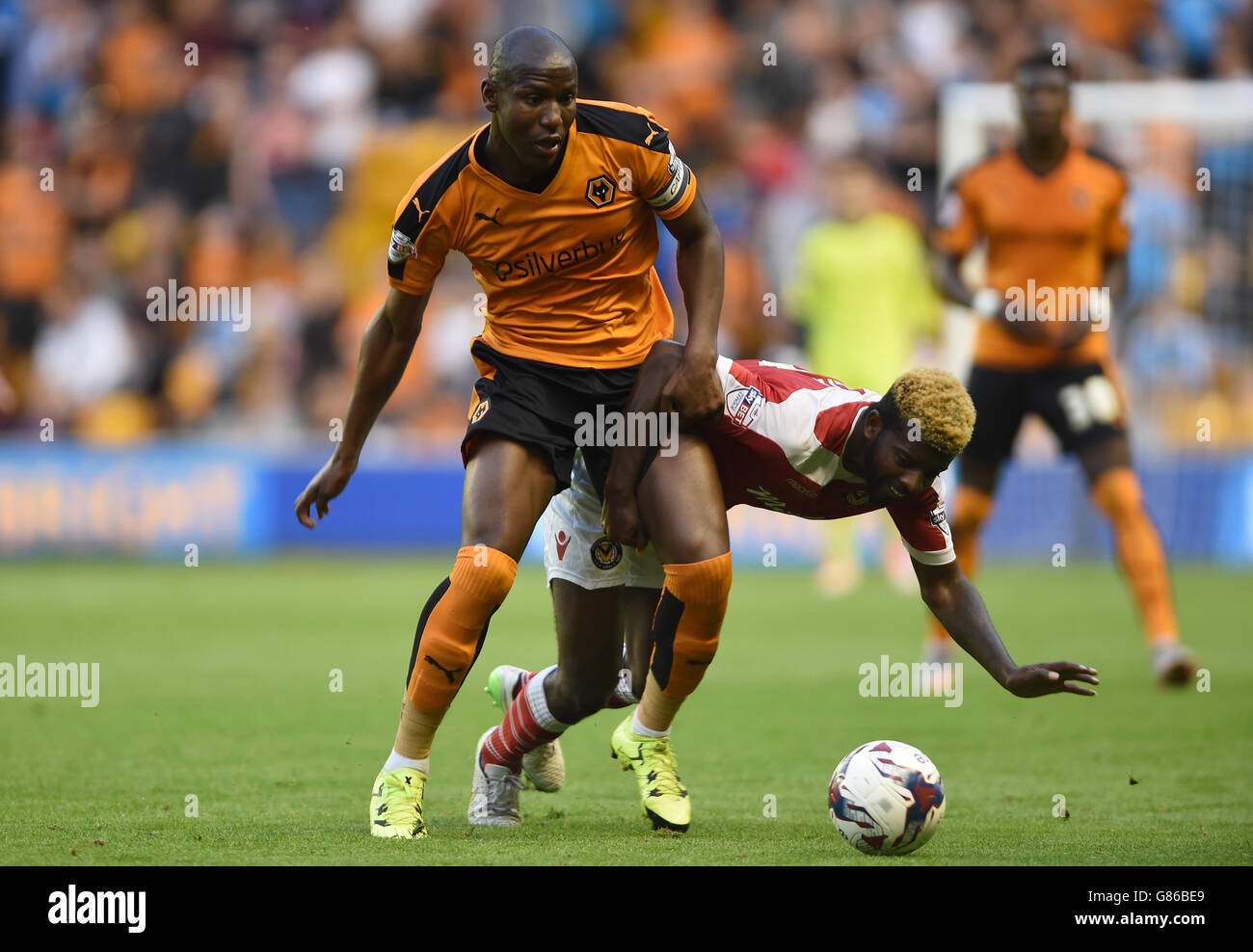 Wolverhampton Wanderers' Benik Afobe (left) and Newport County's Medy ...
