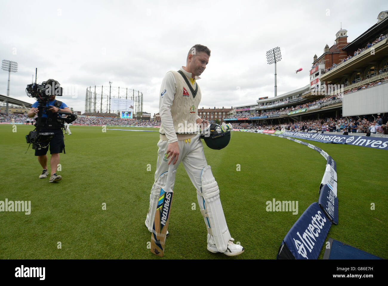 Australia captain Michael Clarke leaves the field after being dismissed ...