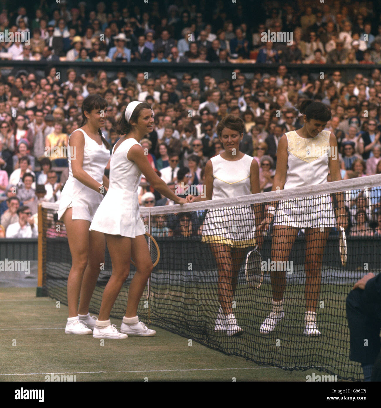Miss Kathy Harter (USA) and Miss Kathy Blake (USA) congratulate Miss ...