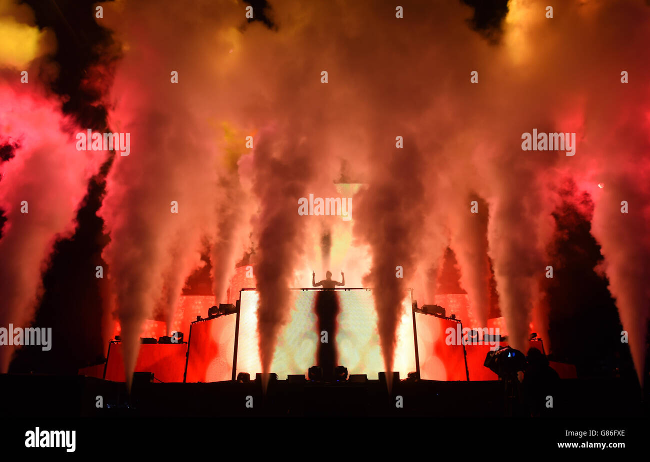 Calvin Harris performing on the Virgin Media Stage during day one of ...